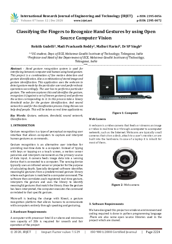 (PDF) IRJET- Classifying the Fingers to Recognize Hand Gestures by using Open Source Computer Vision