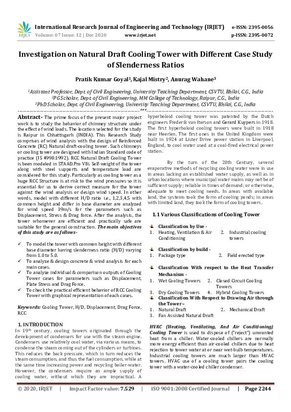 (PDF) IRJET- Investigation on Natural Draft Cooling Tower with ...