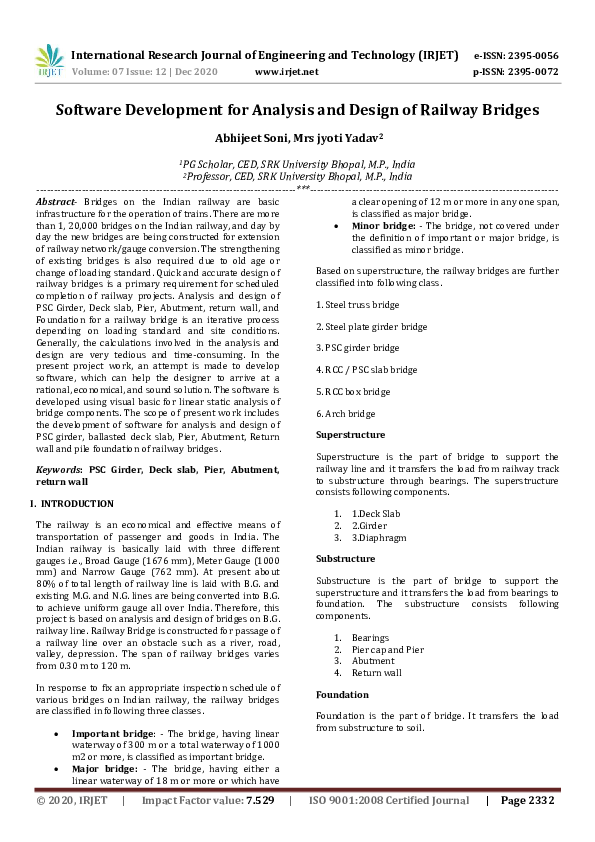 (PDF) IRJET- Software Development for Analysis and Design of Railway ...