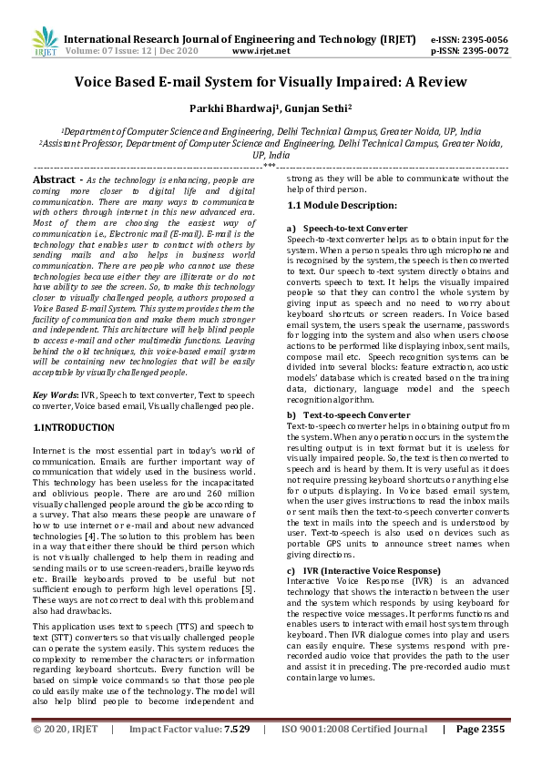 (PDF) Voice Based E-mail System for Visually Impaired: A Review