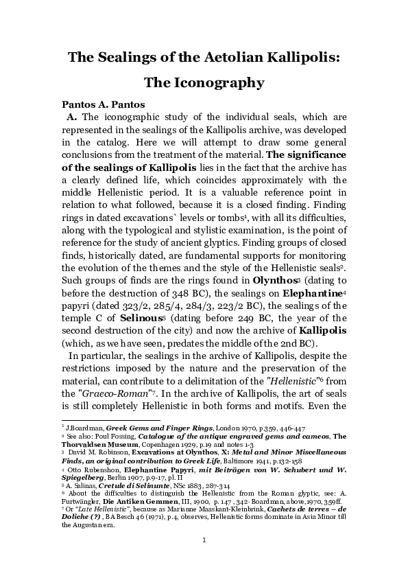 (PDF) The Sealings of the Aetolian Kallipolis: The Iconography