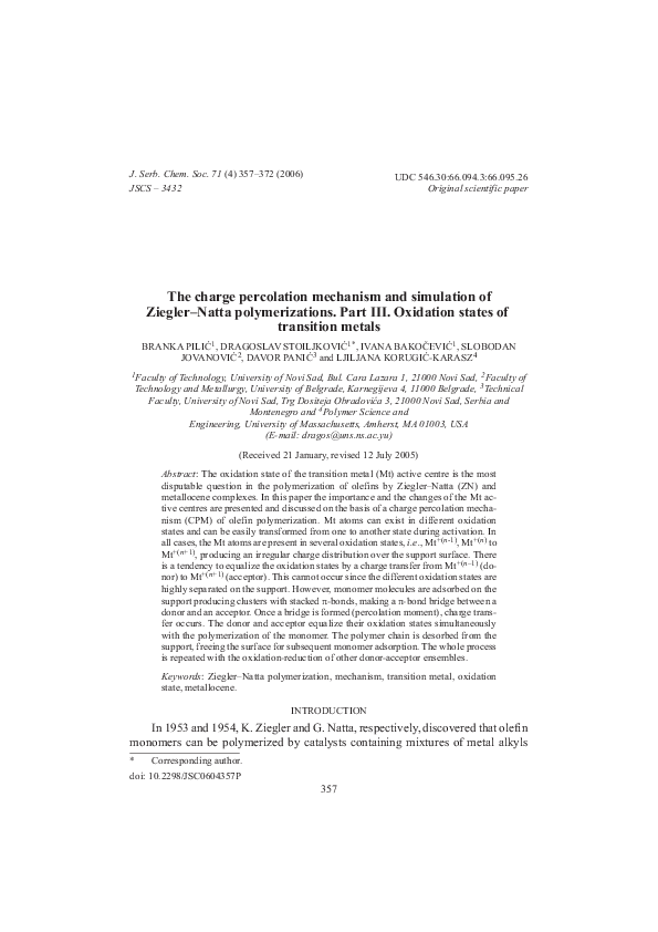 (PDF) The charge percolation mechanism and simulation of Ziegler-Natta ...