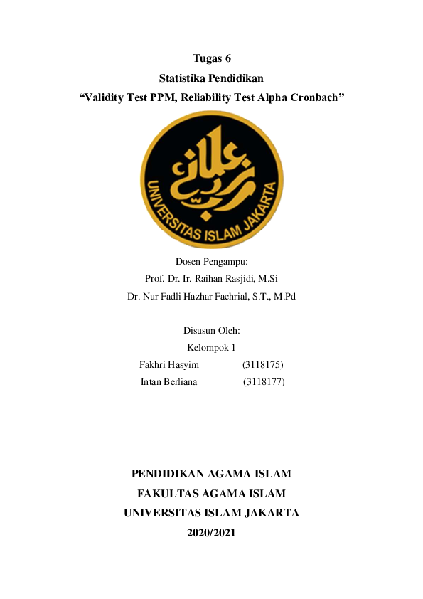 (PDF) Tugas 6 Statistika Pendidikan "Validity Test PPM, Reliability ...