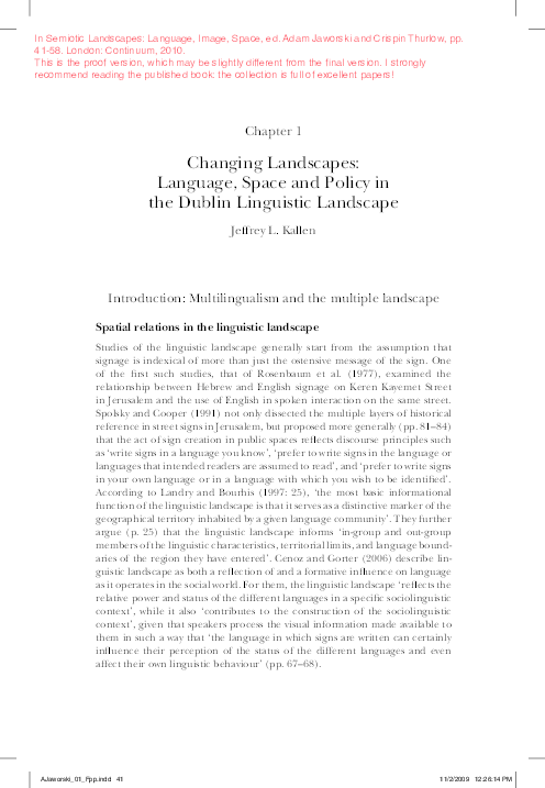 (PDF) Changing Landscapes: Language, Space and Policy in the Dublin Linguistic Landscape
