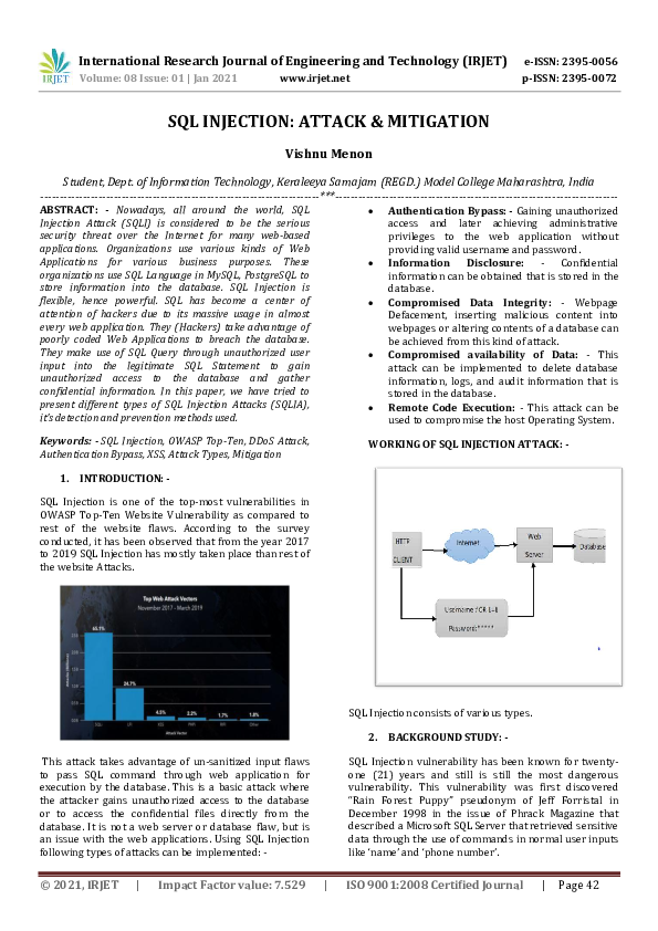 (PDF) IRJET- SQL INJECTION: ATTACK & MITIGATION
