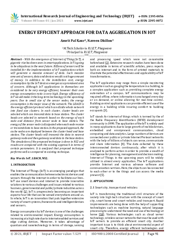 (PDF) IRJET- ENERGY EFFICIENT APPROACH FOR DATA AGGREGATION IN IOT