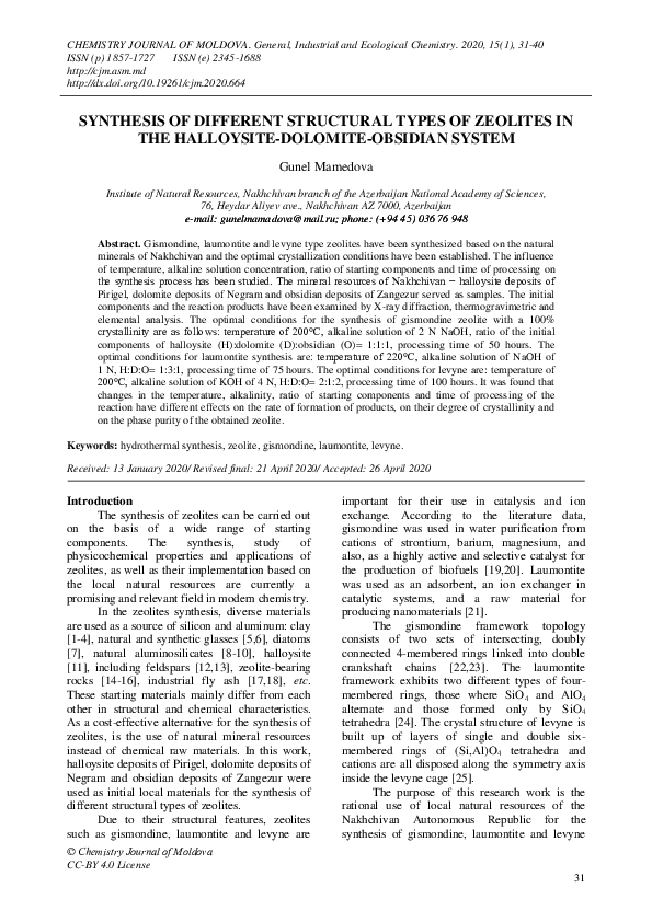 (PDF) SYNTHESIS OF DIFFERENT STRUCTURAL TYPES OF ZEOLITES IN THE ...