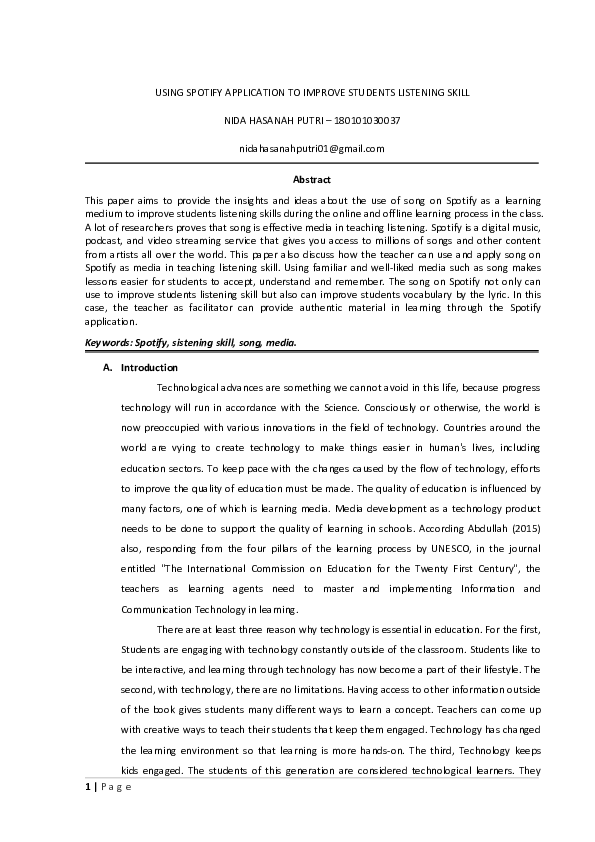 Pdf Using Spotify Application To Improve Students Listening Skill