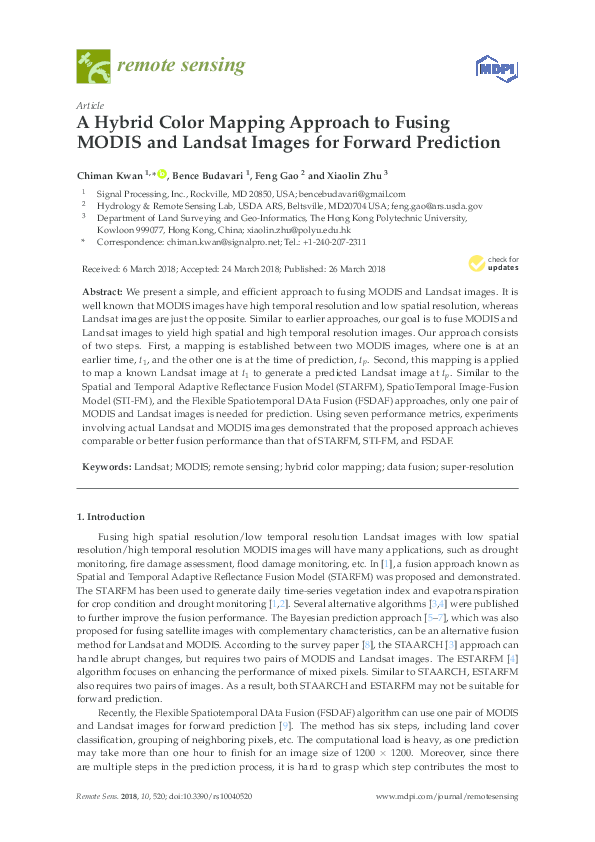 (PDF) Hybrid Fusion of MODIS and Landsat for Image Prediction