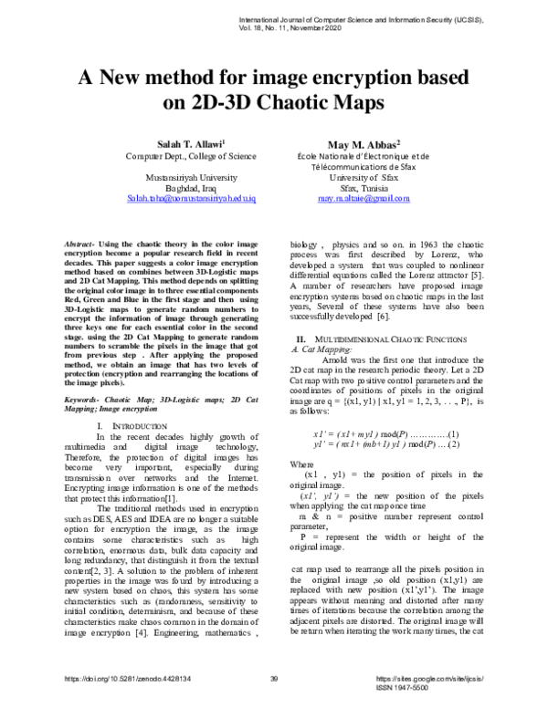 (PDF) A New method for image encryption based on 2D-3D Chaotic Maps