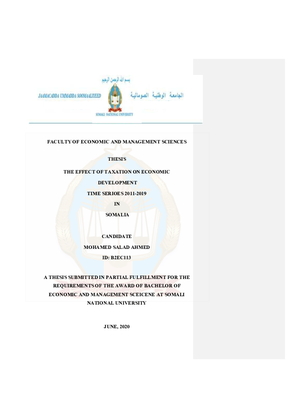 (PDF) Thesis EFFECT OF TAXATION ON ECONOMIC DEVELOPMENT case study SOMALIA