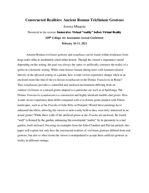 (PDF) Constructed Realities: Ancient Roman Triclinium Grottoes