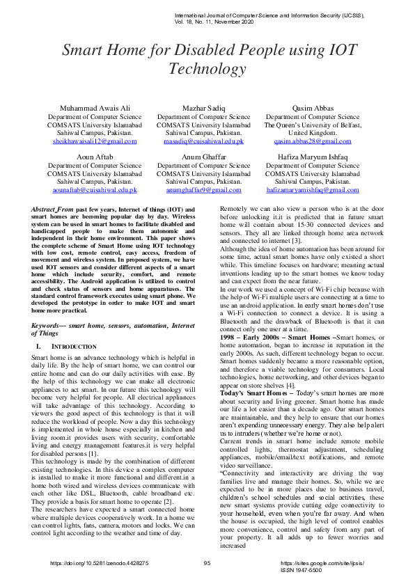 (PDF) Smart Home for Disabled People using IOT Technology