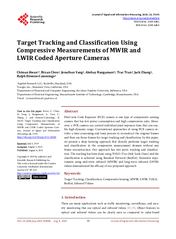 Pdf Target Tracking And Classification Using Compressive Measurements