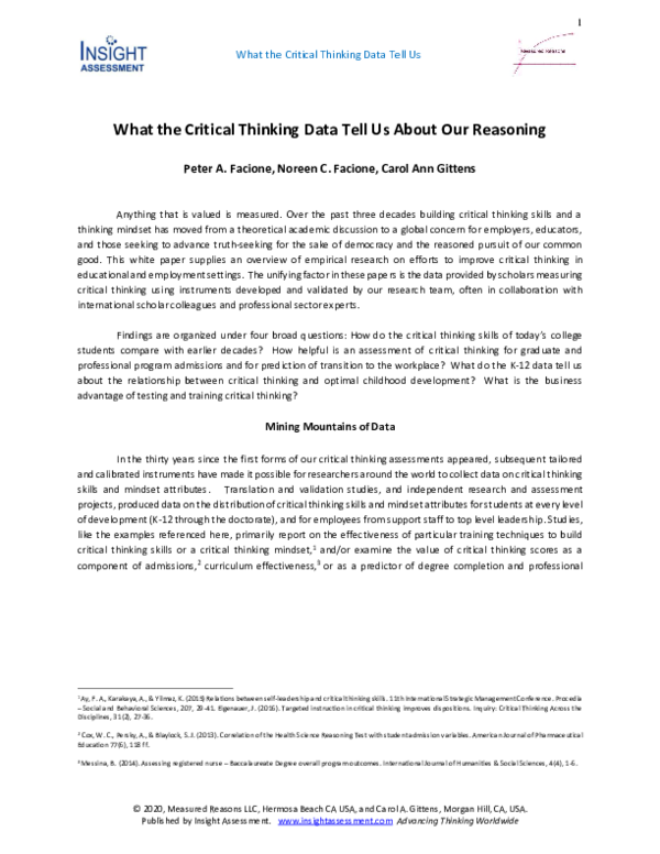 (PDF) What the Critical Thinking Data Tell Us