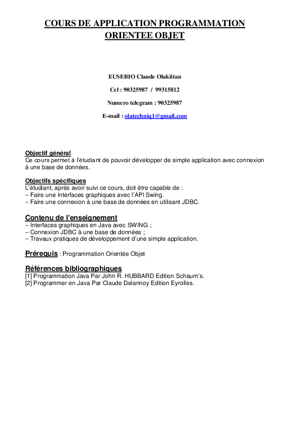 (PDF) COURS DE APPLICATION PROGRAMMATION ORIENTEE OBJET