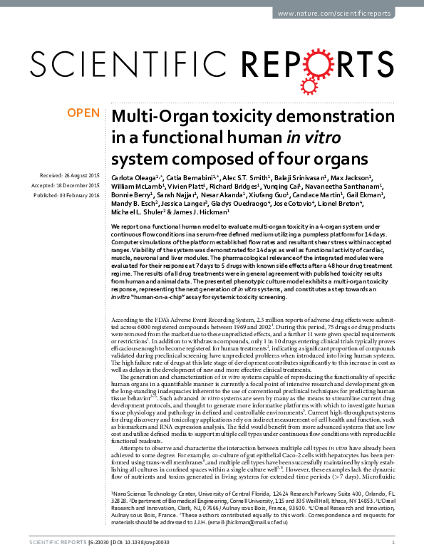(PDF) Multi-Organ toxicity demonstration in a functional human in vitro ...