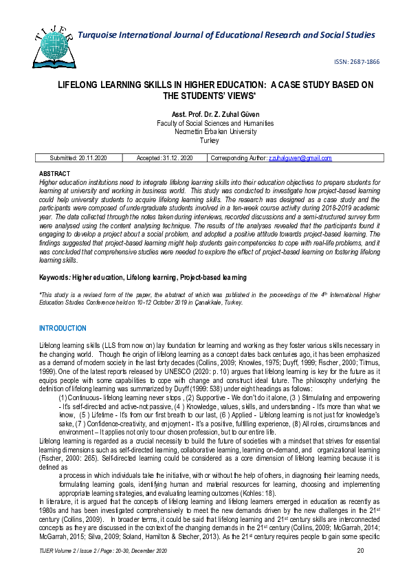 (PDF) LIFELONG LEARNING SKILLS IN HIGHER EDUCATION