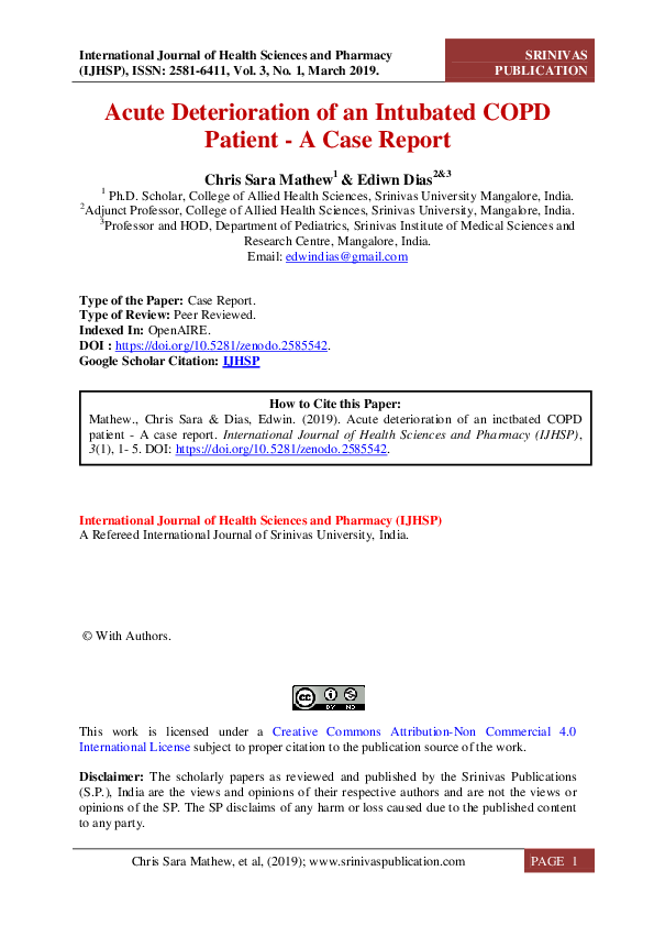 (PDF) Acute Deterioration of an Intubated COPD Patient - A Case Report
