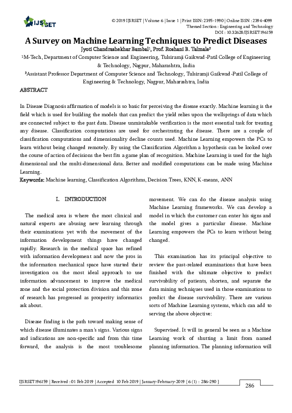 (PDF) A Survey on Machine Learning Techniques to Predict Diseases