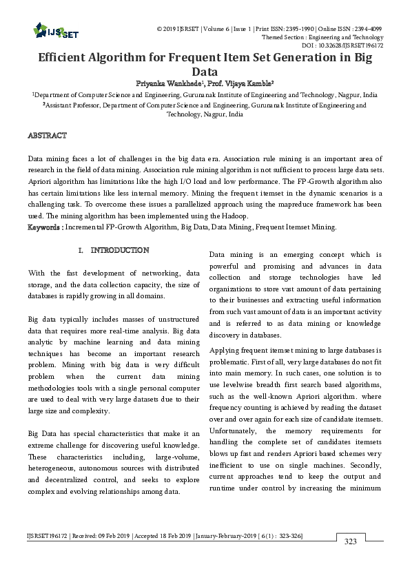 (PDF) Efficient Algorithm for Frequent Item Set Generation in Big Data
