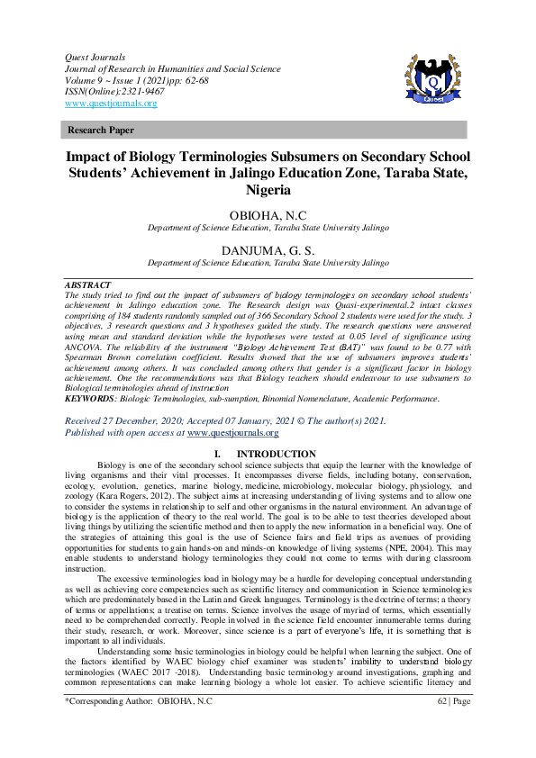 (PDF) Impact of Biology Terminologies Subsumers on Secondary School ...