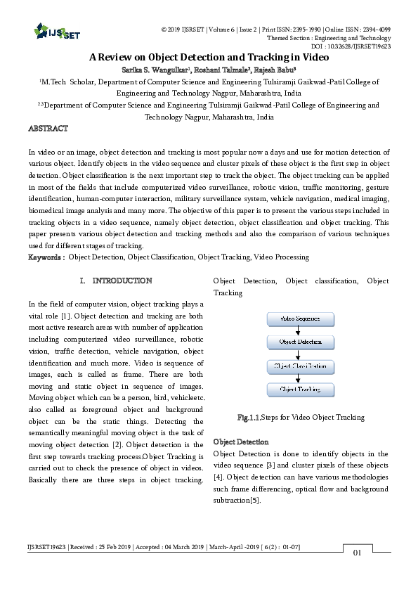Pdf A Review On Object Detection And Tracking In Video International Journal Of Scientific