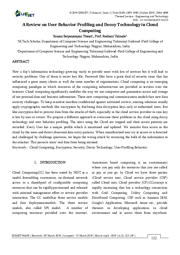 (PDF) A Review on User Behavior Profiling and Decoy Technology in Cloud Computing