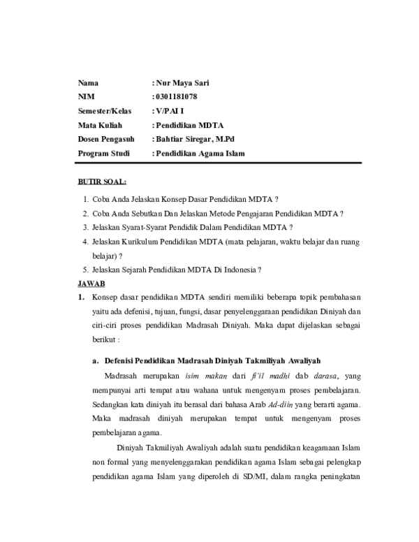 (DOC) KONSEP DASAR PENDIDIKAN MDTA , METODE MENGAJAR PENDIDIKAN MDTA ...