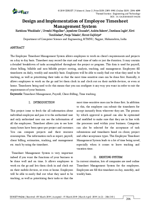 (PDF) Design and Implementation of Employee Timesheet Management System