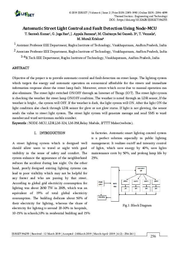 (PDF) Automatic Street Light Control and Fault Detection Using Node - MCU