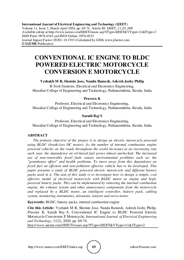 (PDF) CONVENTIONAL IC ENGINE TO BLDC POWERED ELECTRIC MOTORCYCLE ...