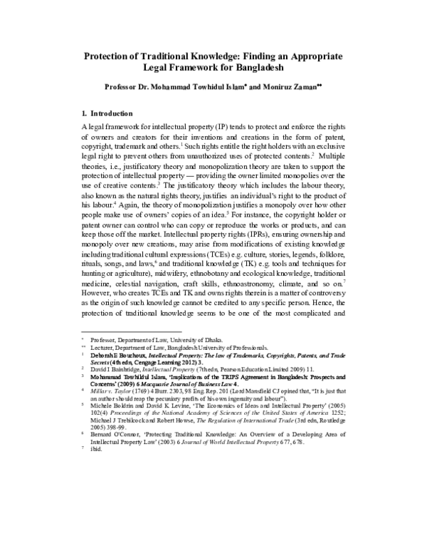 (PDF) Protection of Traditional Knowledge: Finding an Appropriate Legal ...