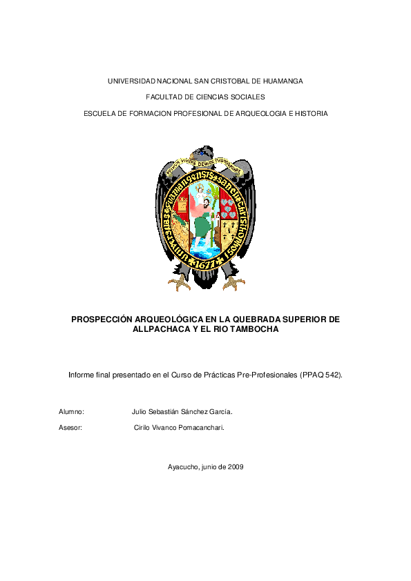 (PDF) PROSPECCIÓN ARQUEOLÓGICA EN LA QUEBRADA SUPERIOR DE ALLPACHACA Y ...
