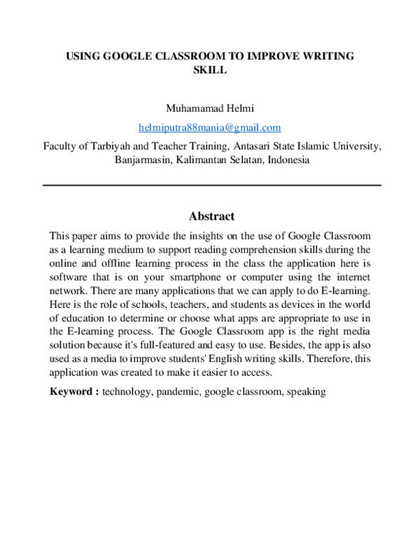 (PDF) USING GOOGLE CLASSROOM TO IMPROVE WRITING SKILL