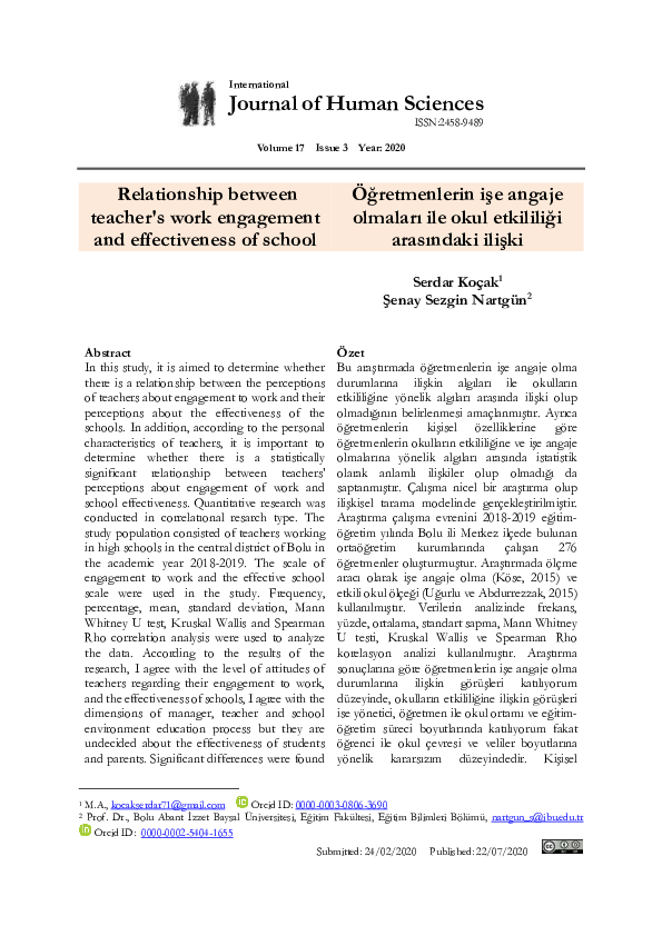(PDF) Relationship between teacher's work engagement and effectiveness ...