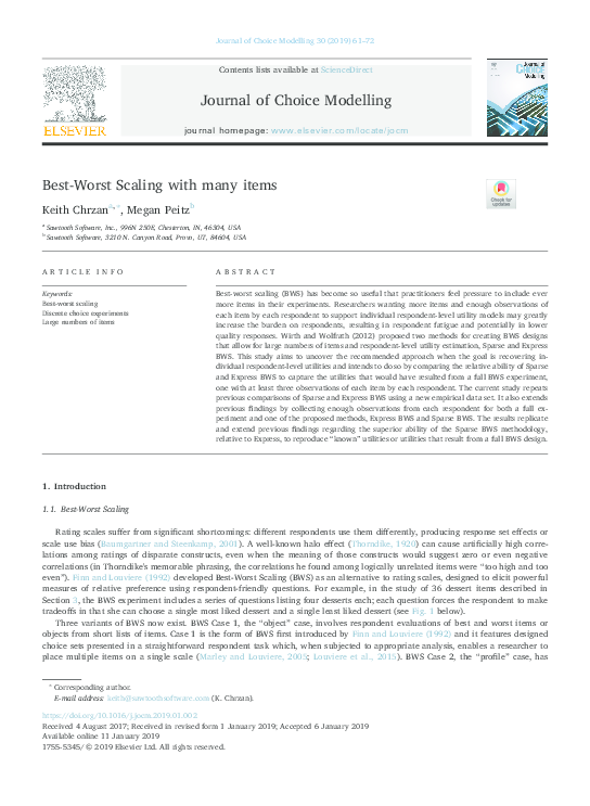 (PDF) Best-Worst Scaling with many items