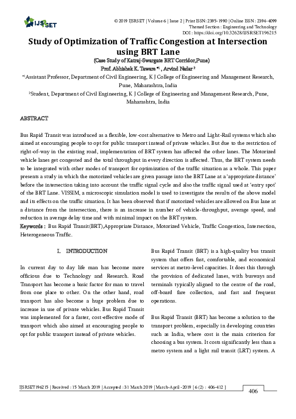(PDF) Study of Optimization of Traffic Congestion at Intersection using ...