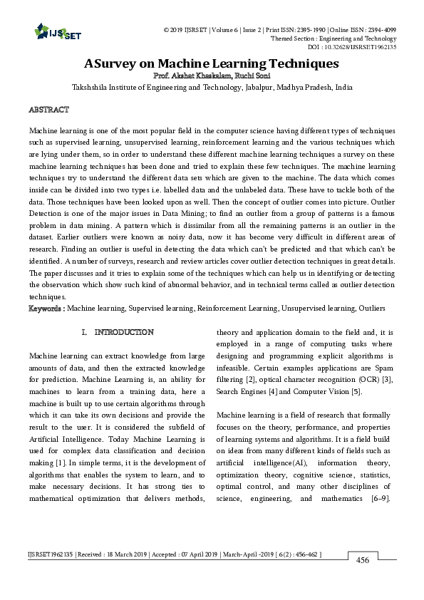 (PDF) A Survey on Machine Learning Techniques