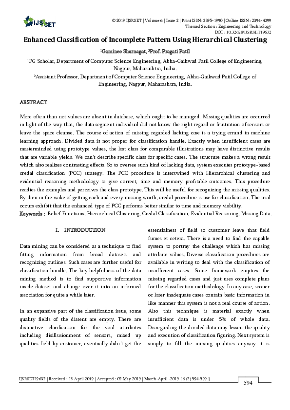 Pdf Enhanced Classification Of Incomplete Pattern Using Hierarchical