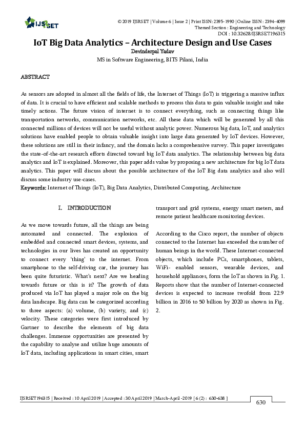 (PDF) IoT Big Data Analytics - Architecture Design and Use Cases