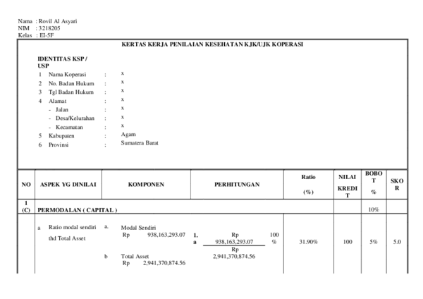 (PDF) KERTAS KERJA PENILAIAN KESEHATAN BMT