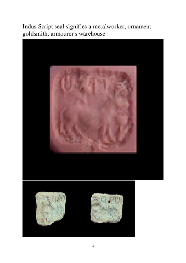 (PDF) Indus Script seal signifies a metalworker, ornament goldsmith ...