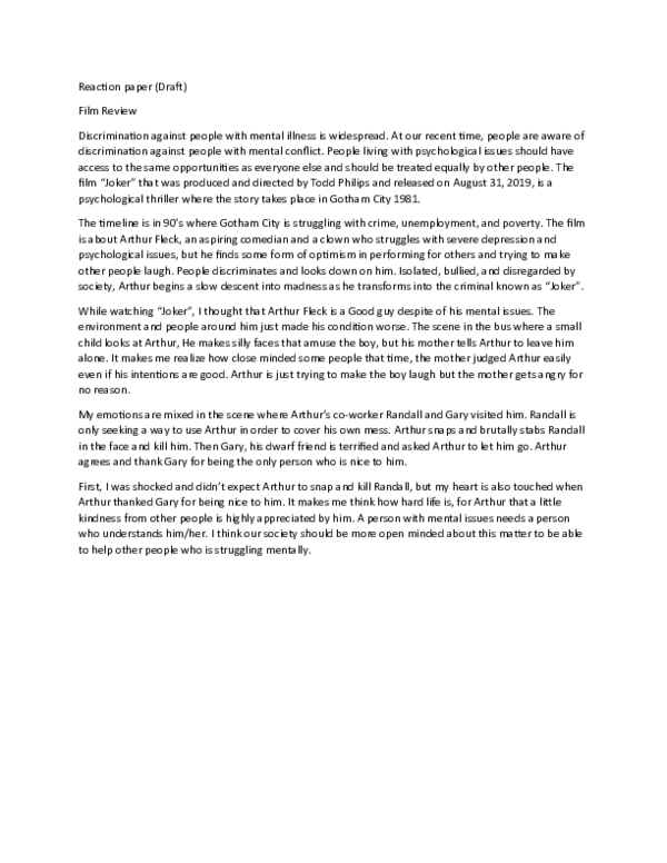 (DOC) Reaction paper (Draft) Film Review | Lawren Lanon - Academia.edu