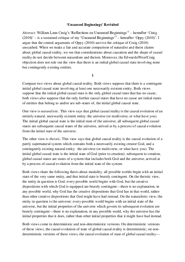 (PDF) 'Uncaused Beginnings' Revisited