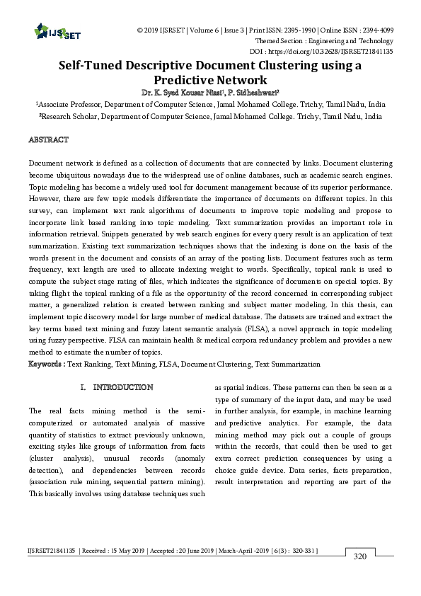(PDF) Self-Tuned Descriptive Document Clustering using a Predictive Network