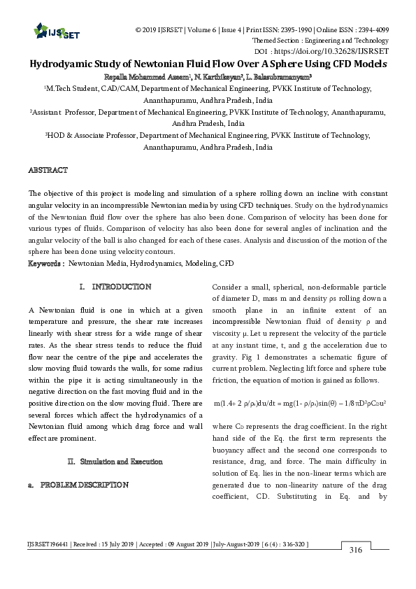 (PDF) Hydrodyamic Study of Newtonian Fluid Flow Over A Sphere Using CFD ...