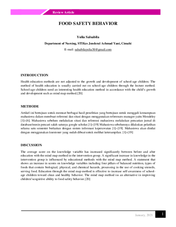 (PDF) FOOD SAFETY BEHAVIOR