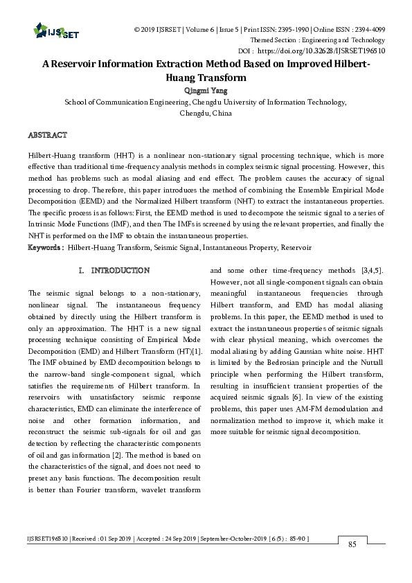 (PDF) A Reservoir Information Extraction Method Based on Improved Hilbert-Huang Transform