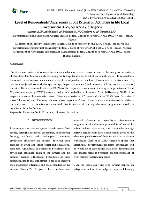 (PDF) Level of Respondents' Awareness about Extension Activities in Ido ...
